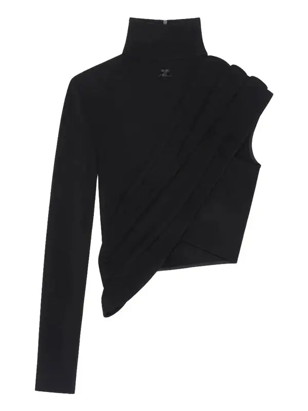 COURREGES Asymmetrical-sleeve Cropped Top - Black