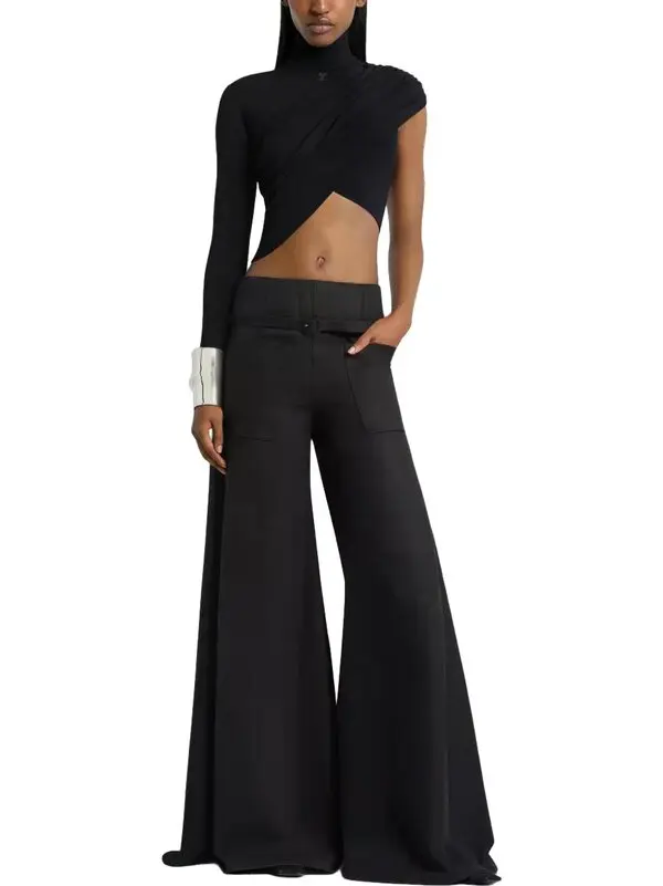 COURREGES Asymmetrical-sleeve Cropped Top - Black