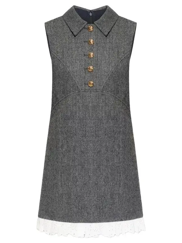 SELF-PORTRAIT Lace-trim Herringbone Mini Dress - Grey