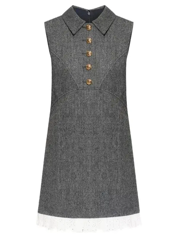 SELF-PORTRAIT Lace-trim Herringbone Mini Dress - Grey