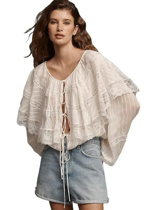 For Love & Lemons Horizon Front-tie Blouse - White