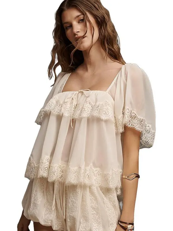 For Love & Lemons Juniper Tiered Top - Vintage Cream