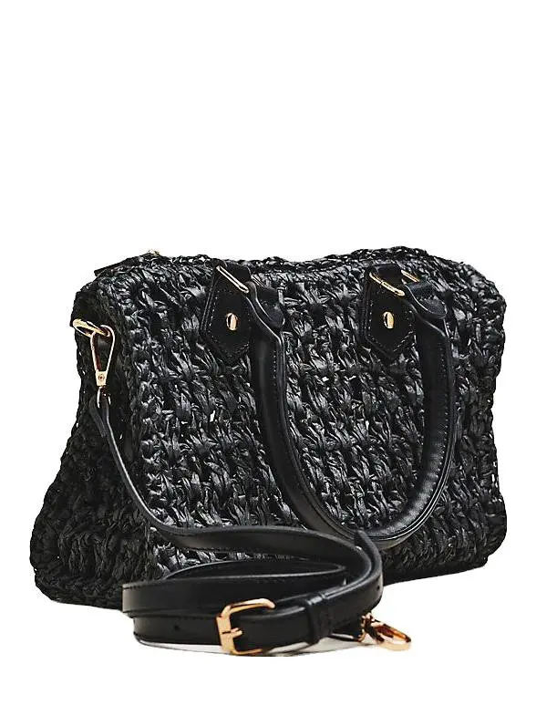 Anthropologie Berrie Mini Raffia Hand Bag - Black