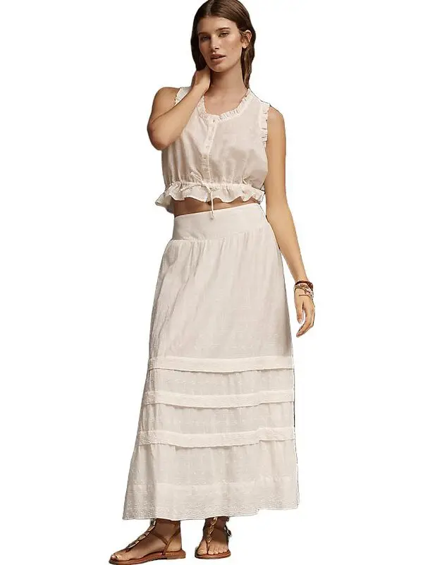 Anthropologie Mixed Lace Maxi Skirt - Bright White