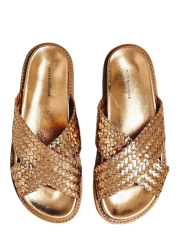 Anthropologie Cross-strap Slide Sandals - Gold Metallic