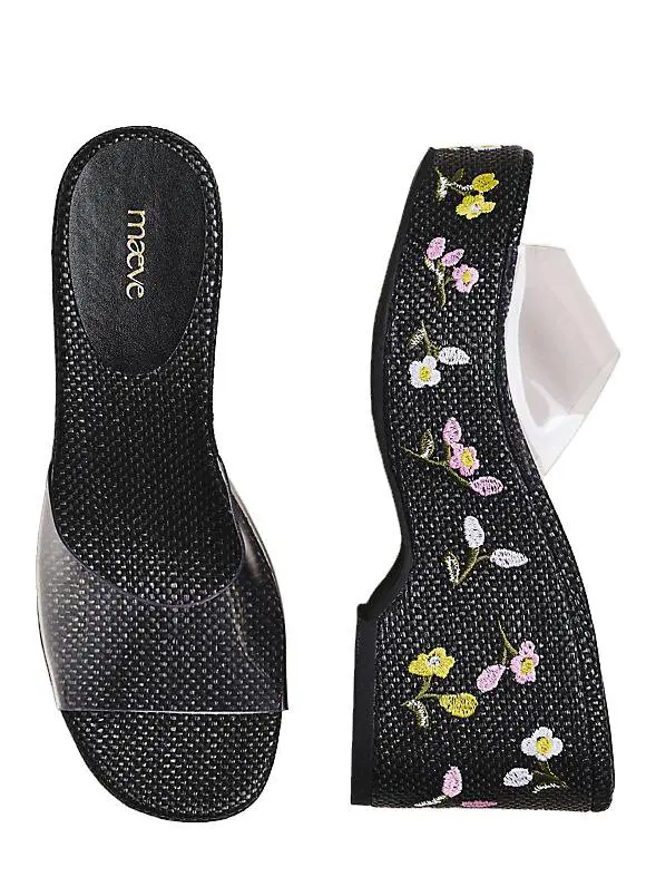 Maeve Embroidered Pvc Platform Sandals - Black Pattern