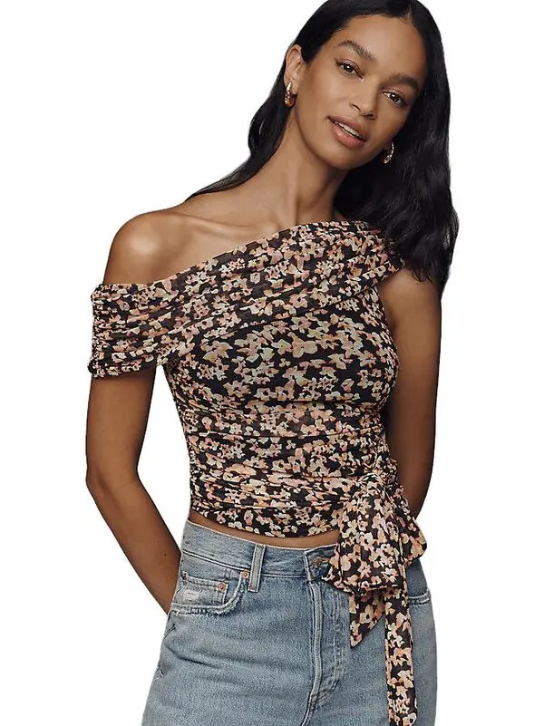 AFRM Sophie Mesh Off-shoulder Top - Bright Bloom