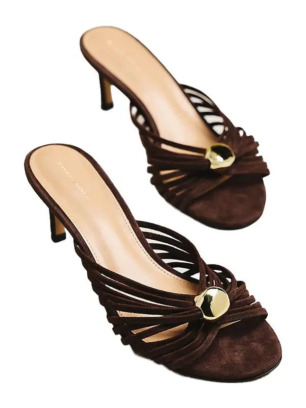 Anthropologie Strappy Kitten Heel Sandals - Brown Suede