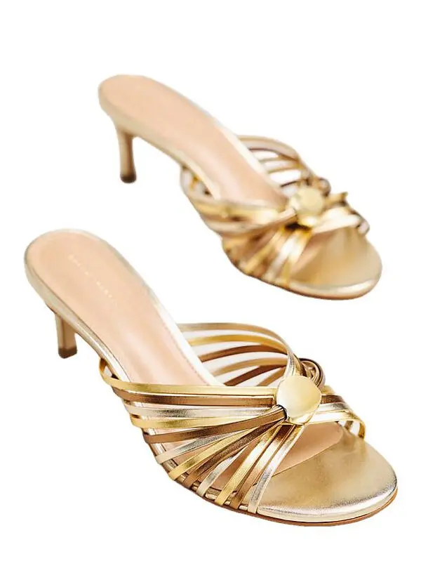 Anthropologie Strappy Kitten Heel Sandals - Gold Leather