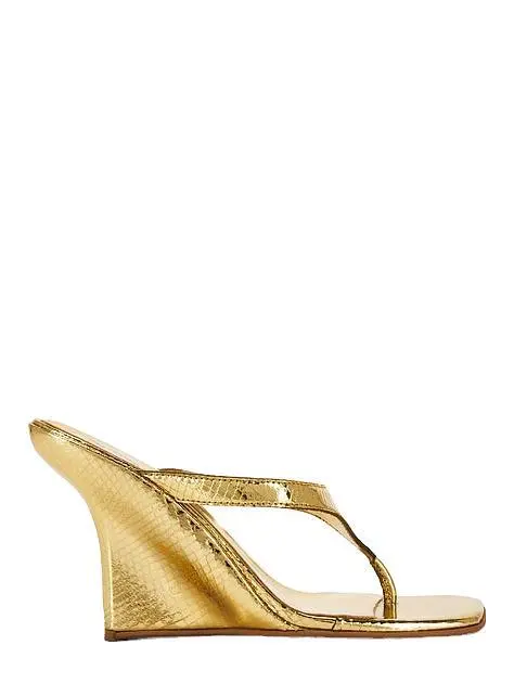 Jeffrey Campbell Romee Metallic Wedge Sandal - Gold Snake