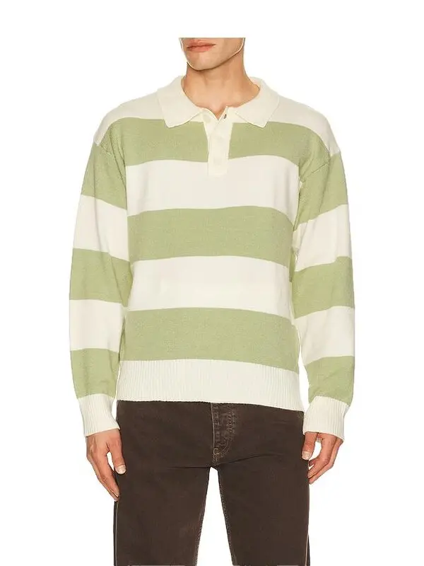 Central Park West Theo Striped Rugby Sweater - Moss