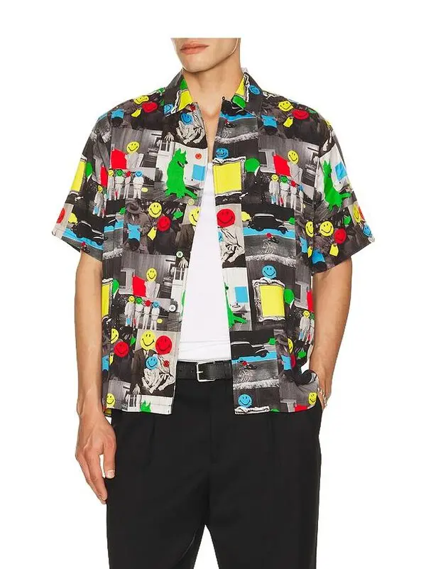 MARKET Smiley Collage Woven Shirt In Black - Multi