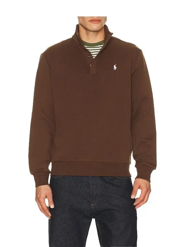 Polo Ralph Lauren Long Sleeve Double Knit Tech Snap Mocknock Pullover In Brown - Branch Brown