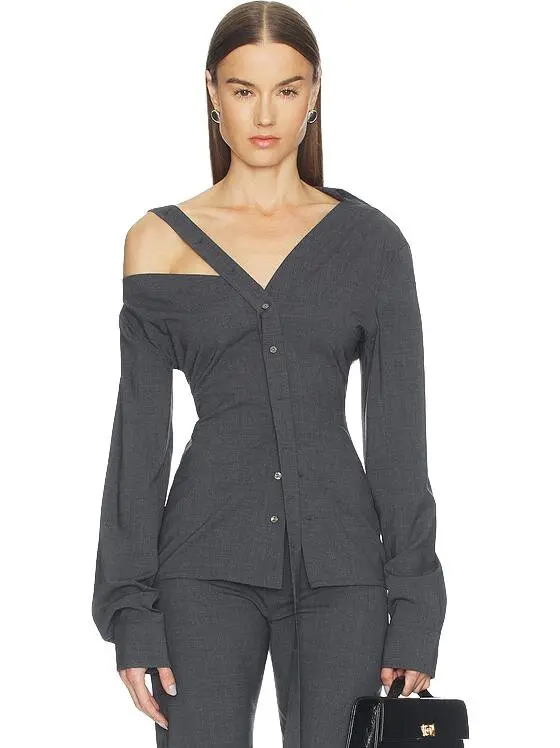 JADE CROPPER Asymmetric Long Sleeve Top - Grey