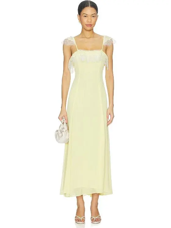 Bardot Arlia Lace Trim Maxi Dress - Canary Yellow