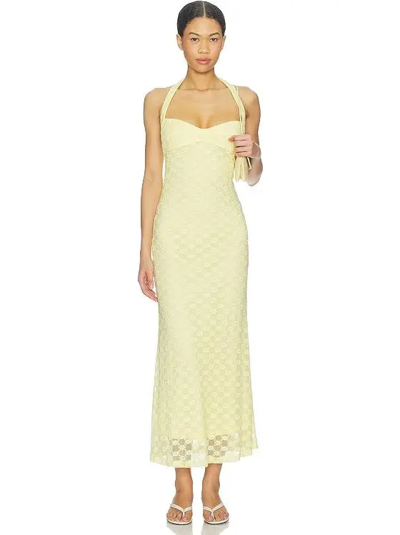 Bardot Mariko Halter Neck Midi Dress - Canary Yellow