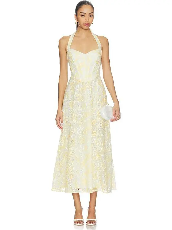 Bardot Pollie Halter Midi Dress - Yellow Floral