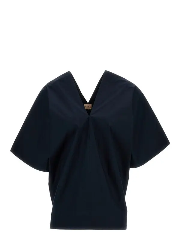 Plan C V-neck Cotton Top - Blu