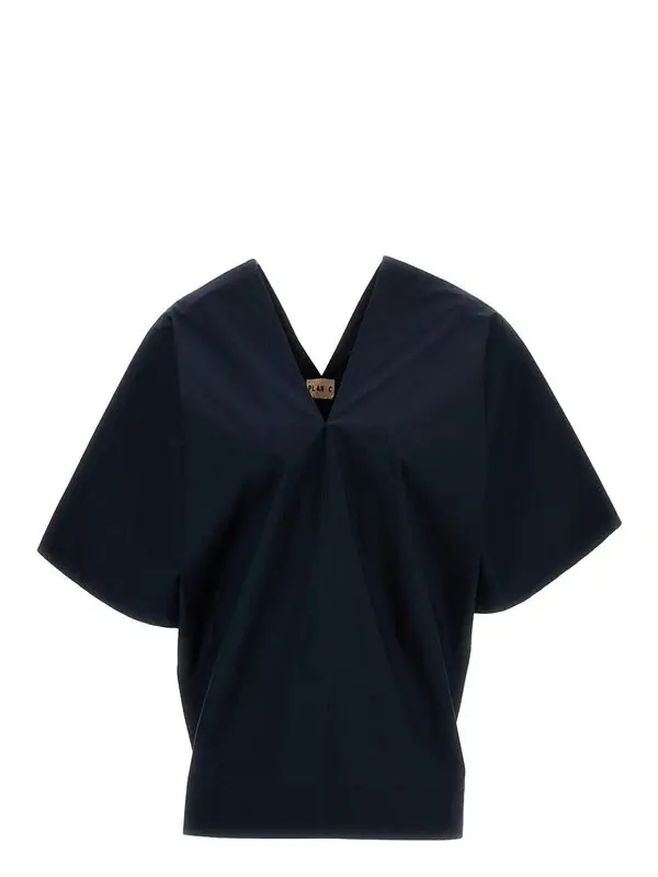 Plan C V-neck Cotton Top - Blue