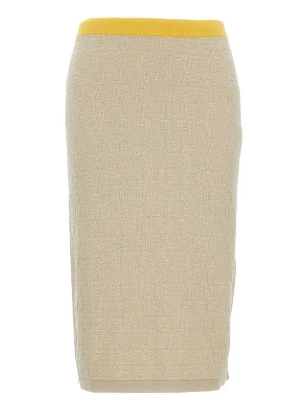 Fendi Ff Jacquard Pattern Cotton Skirt - Beige