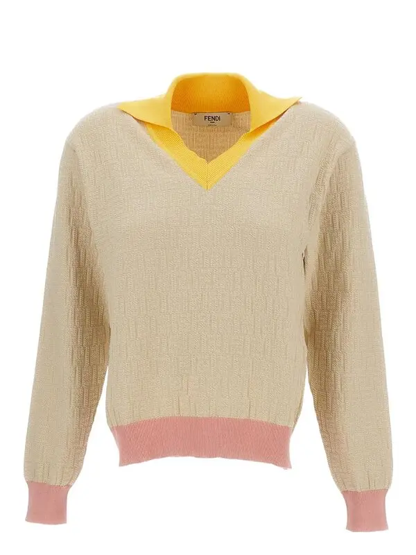 Fendi Ff Jacquard Motif Cotton Knit Sweater - Beige