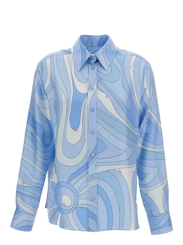 Emilio Pucci Marble Print Shirt - Sky Blue