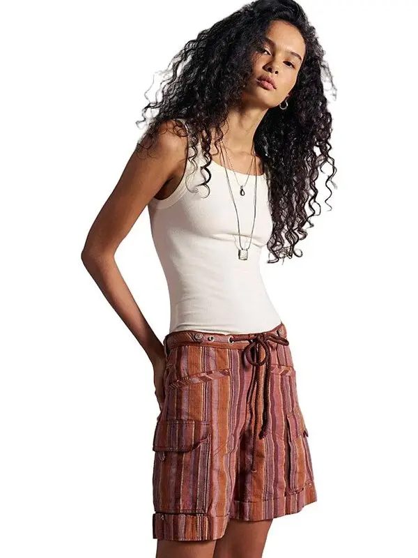 Free People Frankie Striped Cargo Shorts - Cocoa Combo