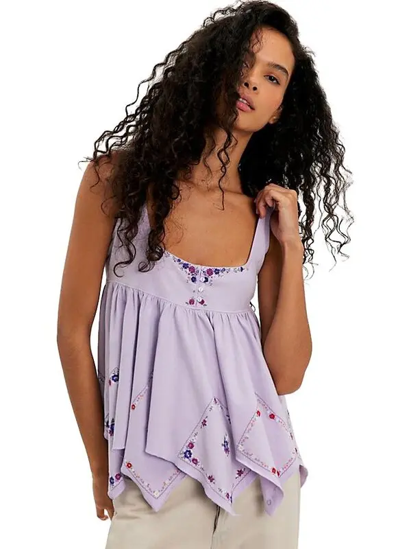 Free People Embroidered Babydoll Top - Orchid