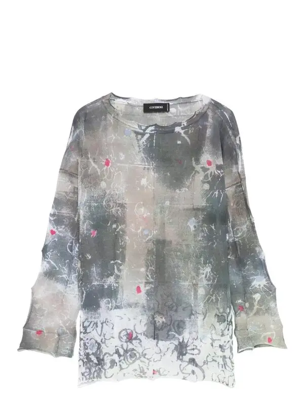 CIVIDINI Patterned Notch Neck Sweater - Grey