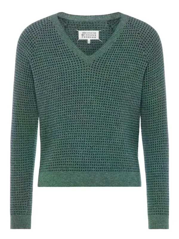 MAISON MARGIELA Waffle Knit V-neck Sweater - Green