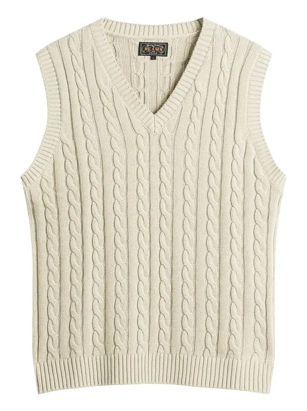 BEAMS Cable Knit Vest - Grey