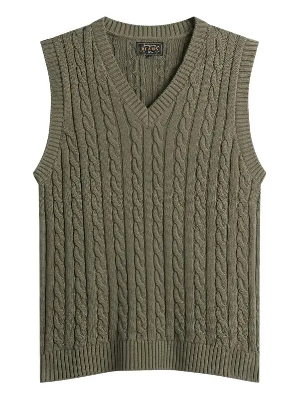 BEAMS Cable Knit Vest - Olive