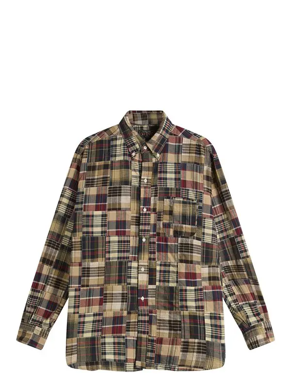 BEAMS Patchwork Madras Shirt - Brown