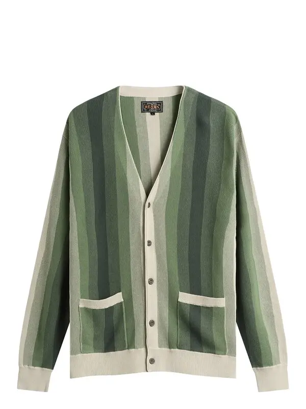 BEAMS Multi Stripe Cardigan - Green