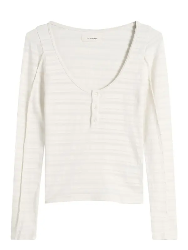 MFPEN Deep Henley Top - Off White Stripe
