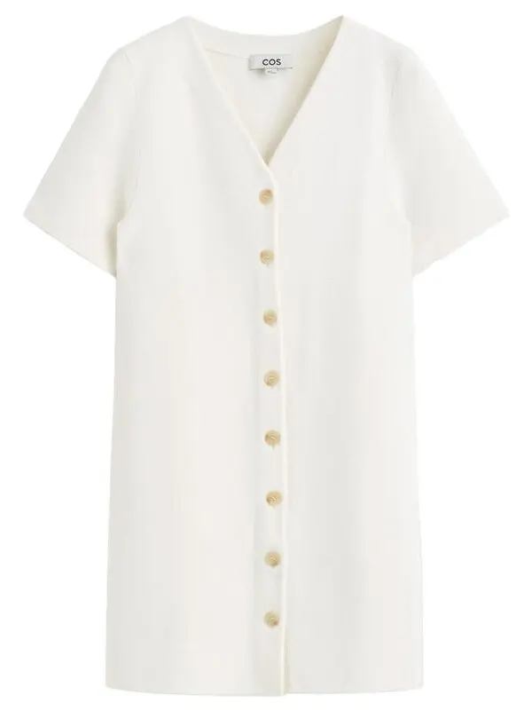 Cos Buttoned Milano-knit Mini Dress - White