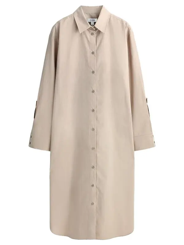 Cos Curved-sleeve Cotton Midi Shirt Dress - Beige