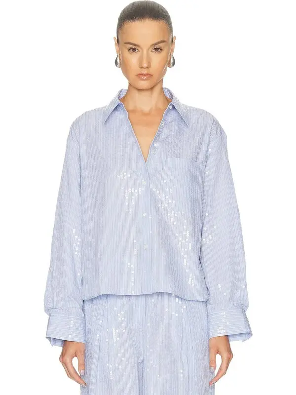 TWP Sequin Embellished Button-down Top - Blue & Midnight