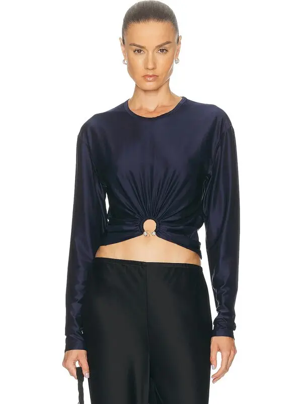 Rabanne Draped Long Sleeve Top - Deep Navy