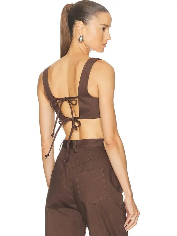 Matthew Bruch Tie Back Crop Top - Chocolate Brown Denim