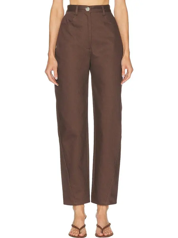 Matthew Bruch High-waist Straight-leg Trousers - Chocolate Brown Denim