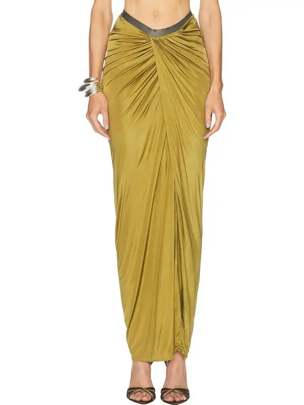Atlein Draped Long Skirt - Vert Militaire