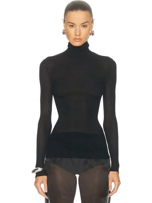 Brandon Maxwell Ribbed Turtleneck Top - Black