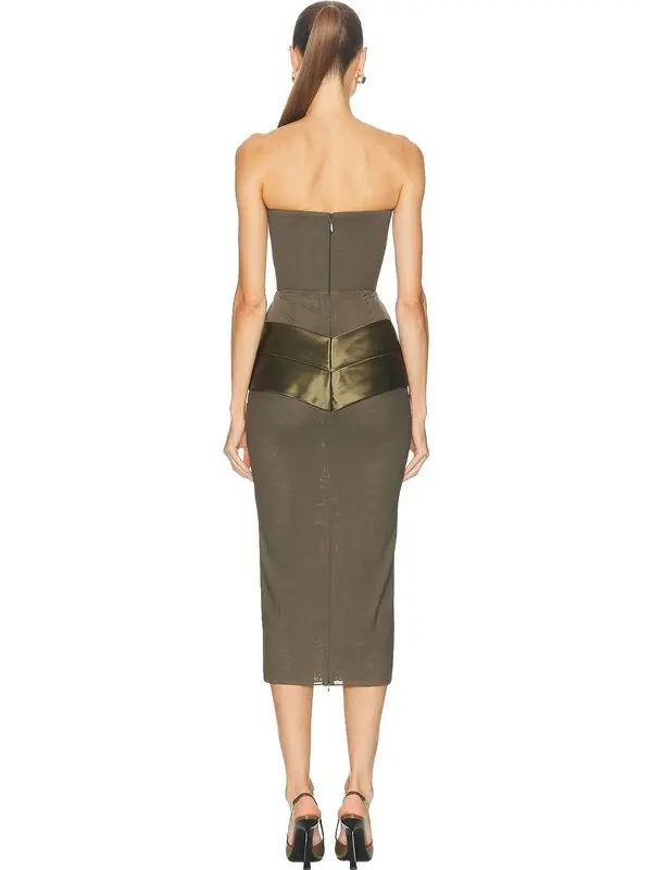 Alex Perry Strapless Satin Drape Dress - Deep Sage