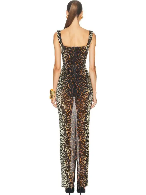 Alex Perry Cupped Column Dress - Leopard Print