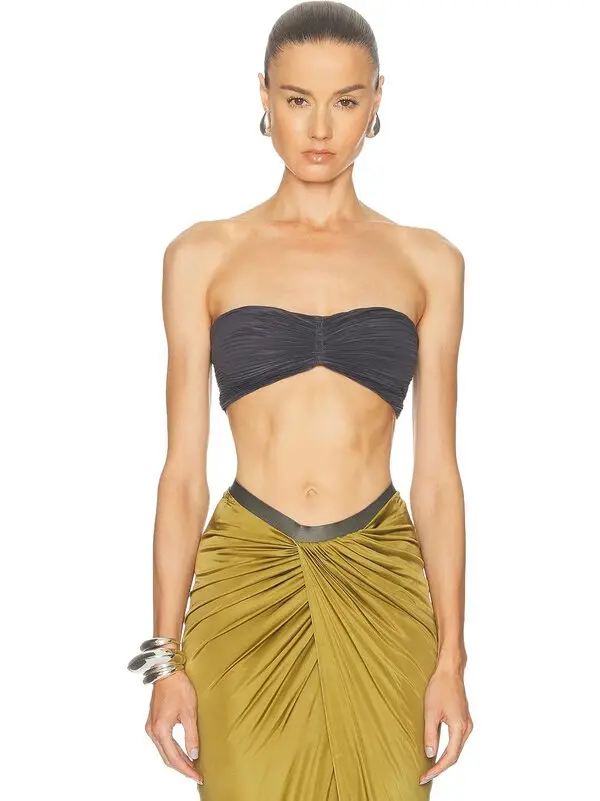 Atlein Pleated Draped Crop Top - Anthracite