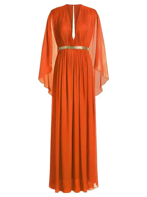 Alberta Ferretti V-neck Belted Maxi Dress - Orange