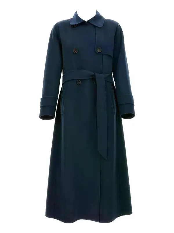 Max Mara Wool Belted Double-breasted Coat - Blue