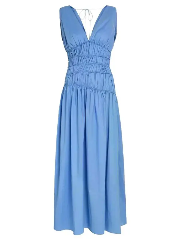 Faithfull The Brand Saja Gathered V-neck Maxi Dress - Blue
