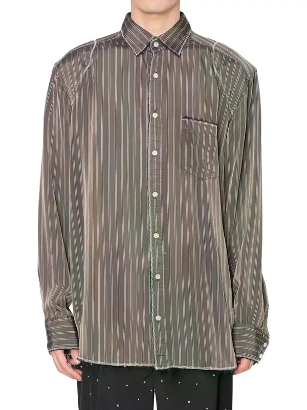 Kolor Striped Patch-pocket Shirt - Brown
